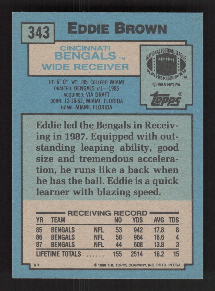 1988 Topps Eddie Brown #343 Cincinnati Bengals | eBay