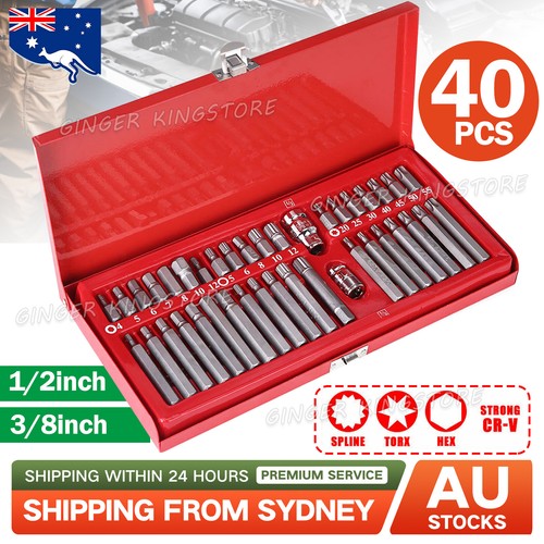 40pcs Allen Key Torx Star Spline Hex 3/8"&1/2" Socket Bit Set Drive ...
