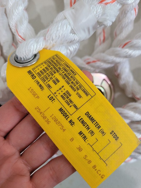 3m DBI-SALA 1202754 Vertical Rope Lifeline Single Snap Hook for sale ...