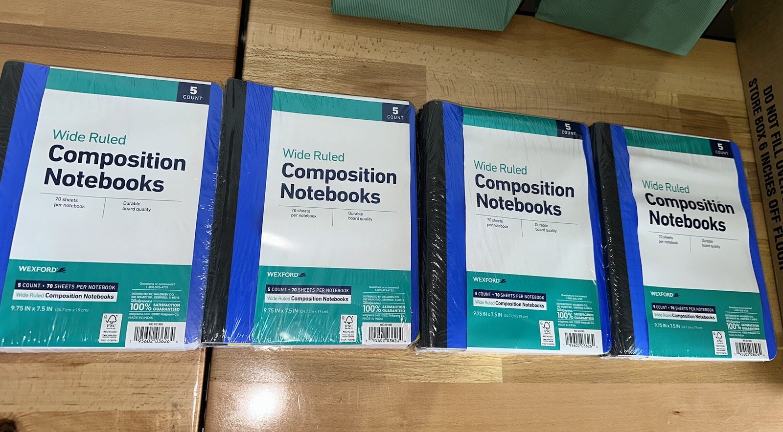 4 packs of 5 Pairs: Wexford Wide Ruled Composition Notebook 70 sheets ...
