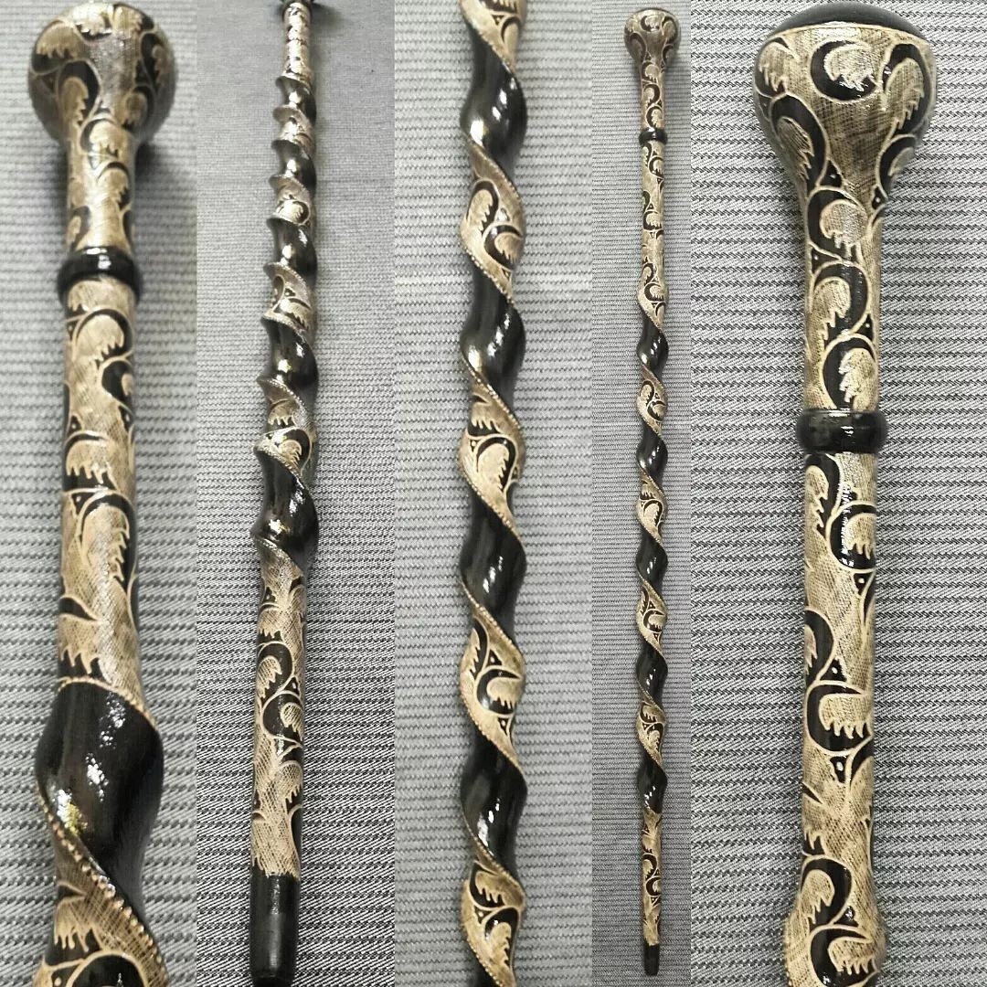Handcarved Spiral Wooden Walking Cane, Fancy Walking Stick, Handmade ...