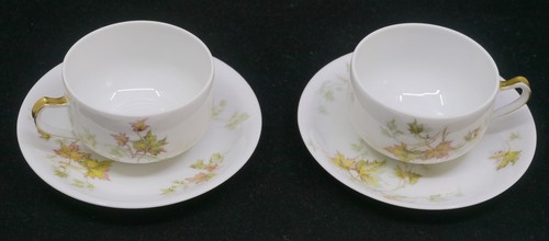 2 OLD HAVILAND FRENCH LIMOGES PORCELAIN CUP & SAUCER SETS, AUTUMN LEAF ...
