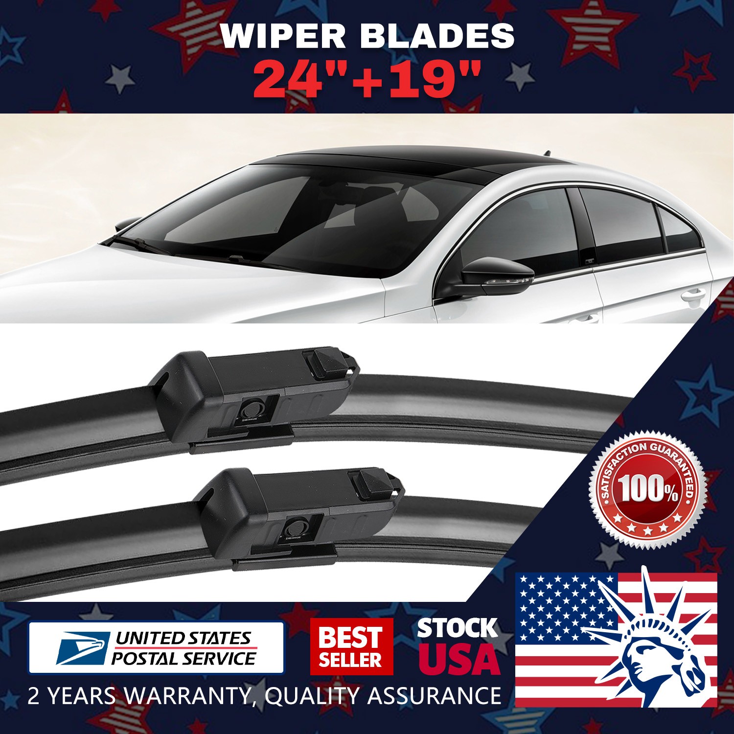 One Pair 24''+19'' Top Lock Wiper Windshield Rain Blade For 2011-2018 ...