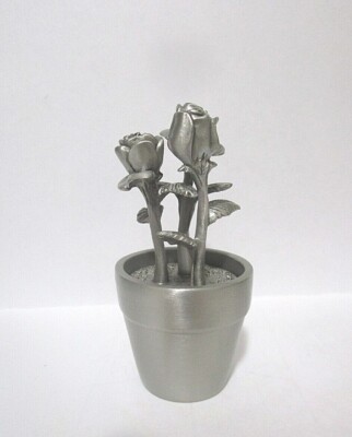 Pewter Port, 1980’s, 2 pc Genuine Pewter Flowers & Pot, Roses | eBay