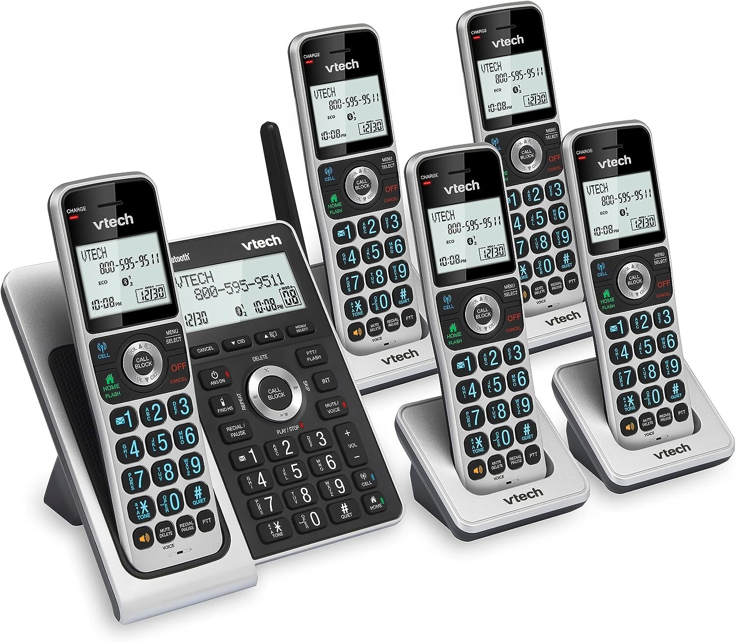 VTech Cordless Home Phone 5 Handsets Answering Machine Smart Call Block ...