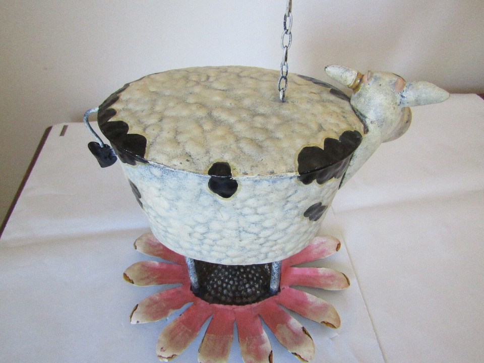 Holstein Cow & Sunflower Birdhouse - Metal Hanging Rustic Country Farm ...