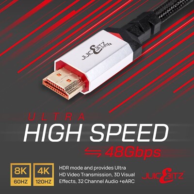 JuicEBitz | HDMI 2.1 Cable 8k 48Gbps 4320p 120hz Ultra HDR eARC 1m 2m 3m 4m 5m | eBay
