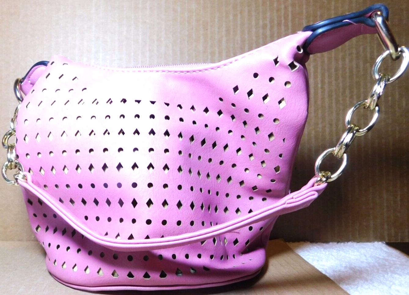 Unbranded~Pink Handbag/ Purse With Hole Punches Design on Outside | eBay