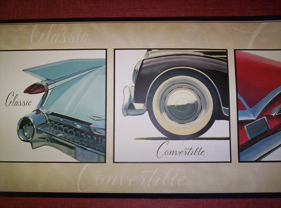 CLASSIC CAR PICS FROM 30'S - 60'S PREPASTED WALLPAPER BORDER # BM9112BD ...