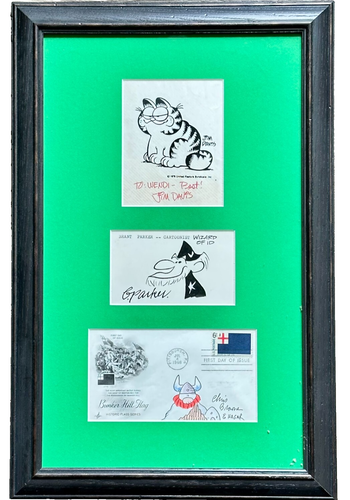 1976 Garfield Jim Davis Hand Signed Autograph Framed with Wizard of Id ...