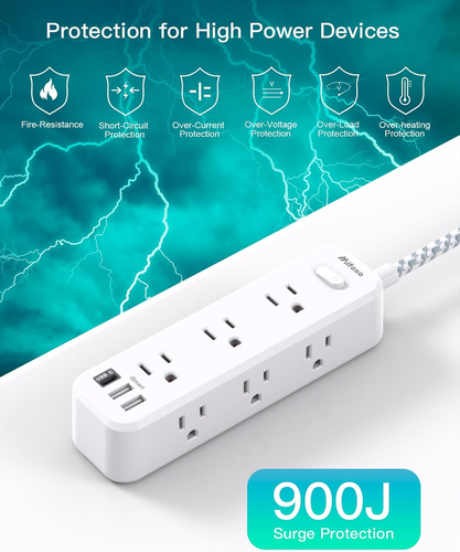 Power Strip, Braided Extension Cord with 9 AC Outlets 2 USB-A 1 USB-C ...