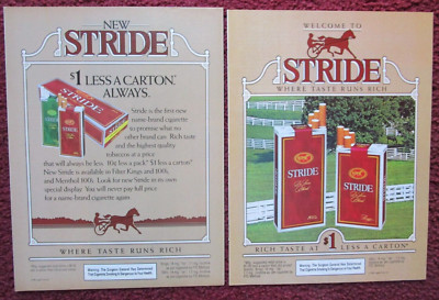 Lot of 2 Diff STRIDE Cigarettes Tobacco Print Ads ~ Harness Racing ...