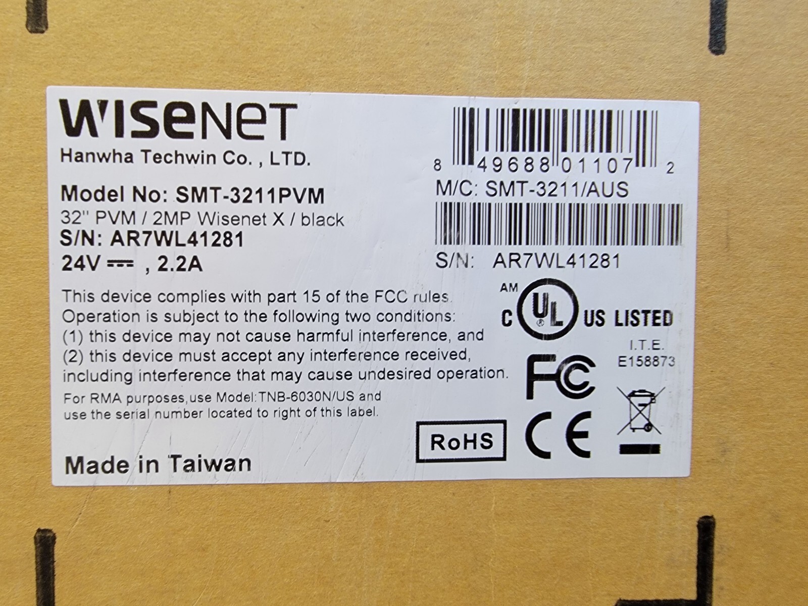 SAMSUNG SMT-3211PVM-PIP 32" ANALYTICAL SURVEILLANCE/PVM MONITOR w/PIP ...