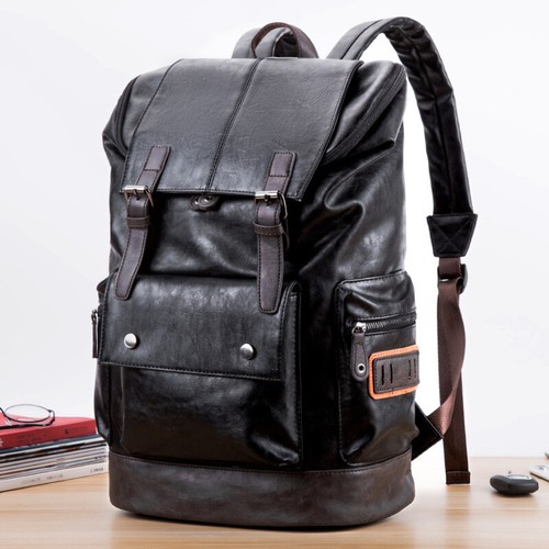 Leather Travel Backpack Camping Laptop Hiking School Book Bag Men ...