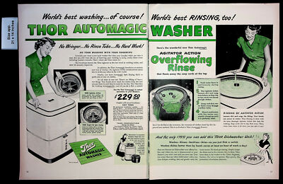 1948 Thor Automagic Washer Overflow Rinse Woman Laundry Vintage Print ...
