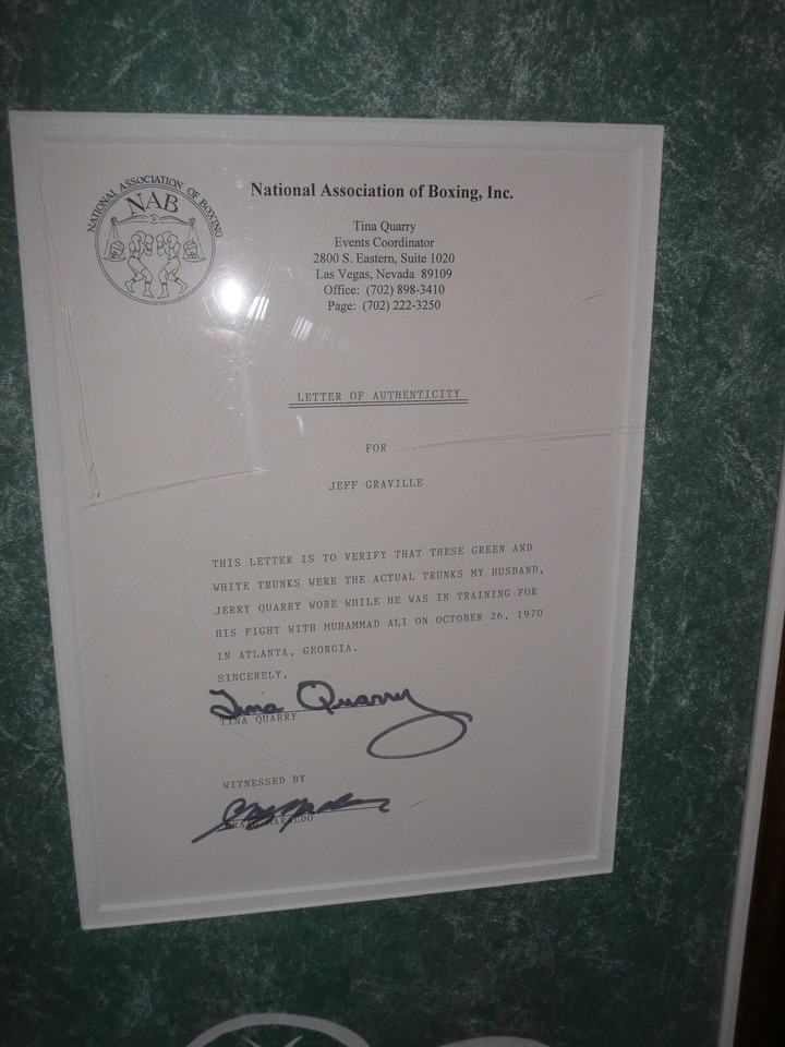 Boxing! Rare, Jerry Quarry's Training Trunks for 1970 fight with ...