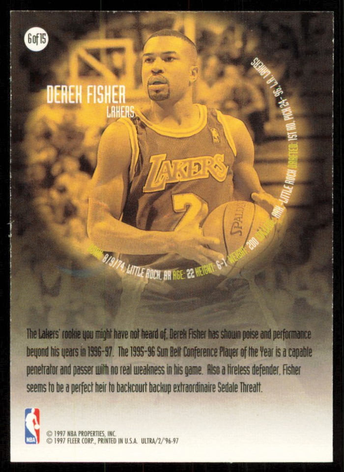 1996 ULTRA DEREK FISHER 6 MINT ALL-ROOKIE BASKETBALL LOS ANGELES LAKERS ...