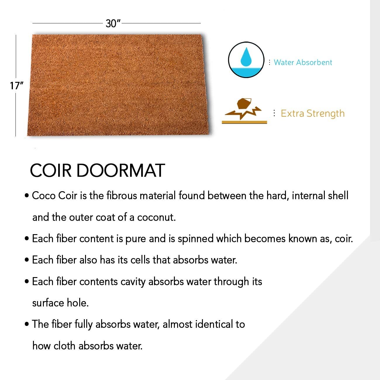 Coco Coir Door Mat with Heavy Duty Backing Natural Welcome Doormat 17.5 ...