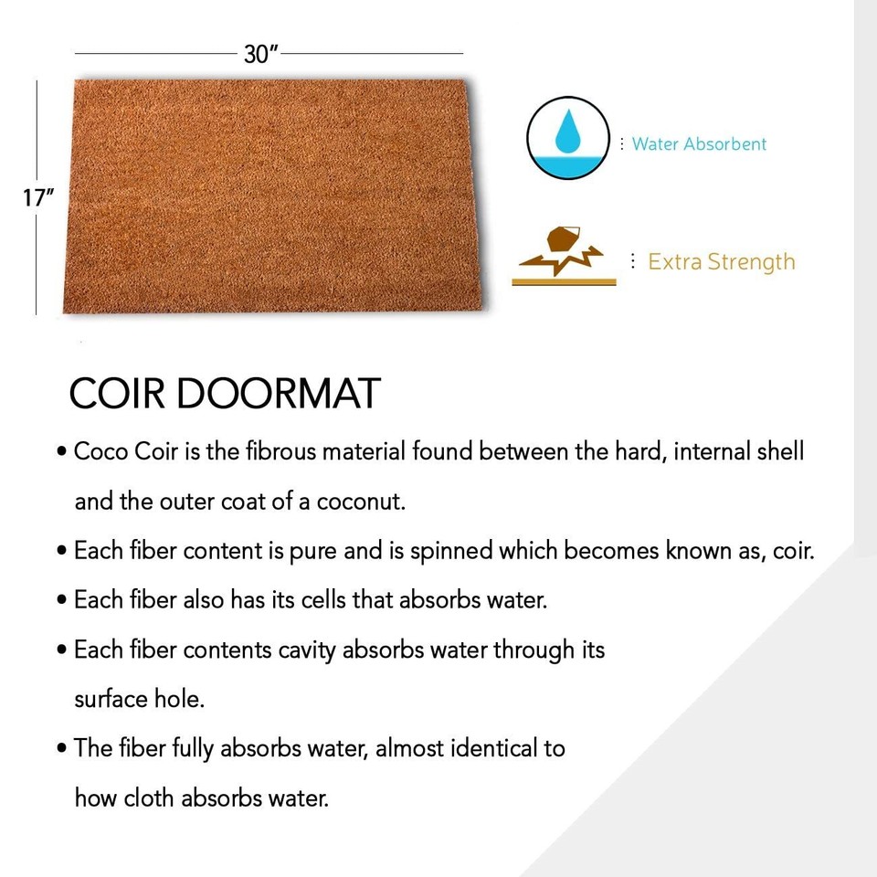 Coco Coir Door Mat with Heavy Duty Backing Natural Welcome Doormat 17.5 ...