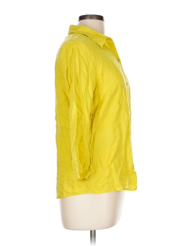 ZYGA Lin'n Laundry Women Yellow 3/4 Sleeve Button-Down Shirt L | eBay