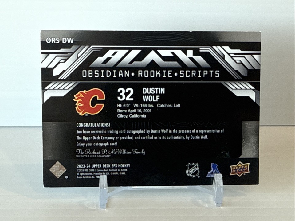2023-24 SPX Dustin Wolf Black Obsidian Rookie Scripts #ORS-DW SSP | eBay