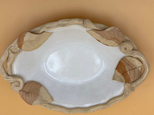 Vintage Brigitte Haag Pottery Oval Bowl W/Attached Leaves Hand Made ...