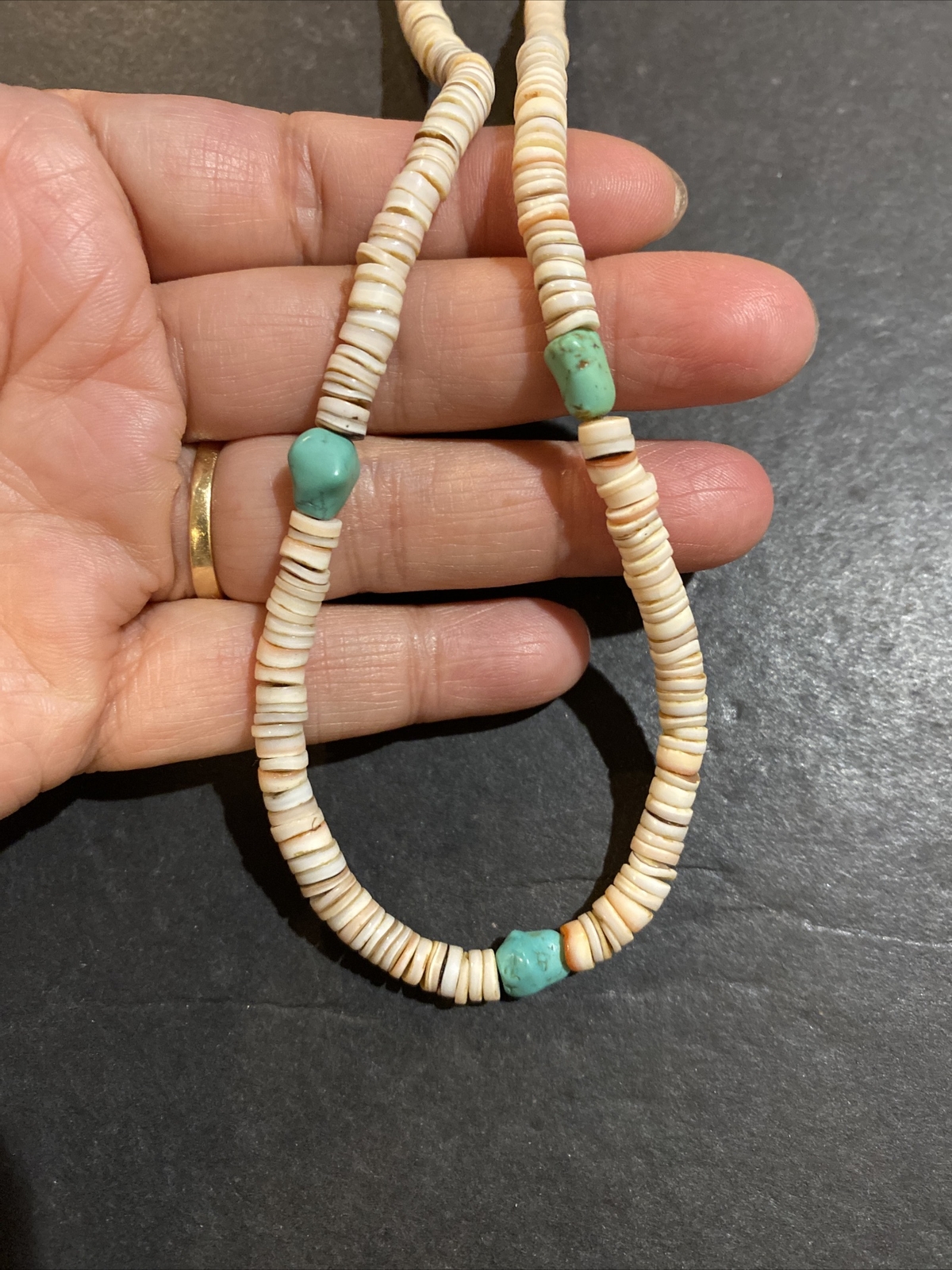 VTG OLD PAWN HEISHI SHELL ROUND DISC BEAD TURQUOISE C… - Gem