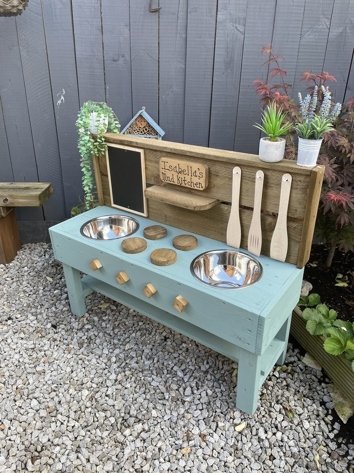 QUALITY CHILDREN’S OUTDOOR MUD KITCHEN WITH FREE APRON & 6 LAMINATED ...