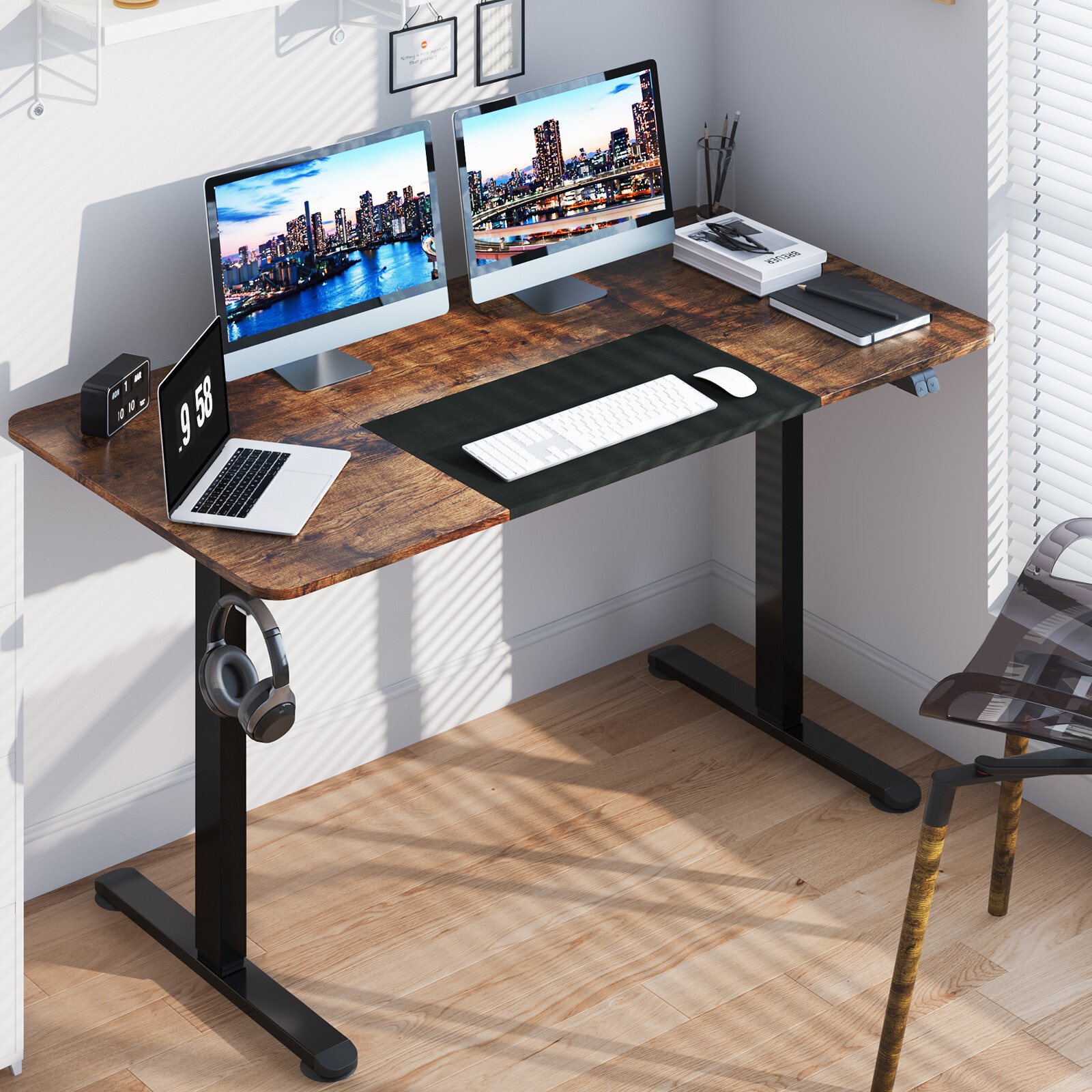 55" Electric Standing Desk Height Adjustable Home Office Table w/ Hook ...