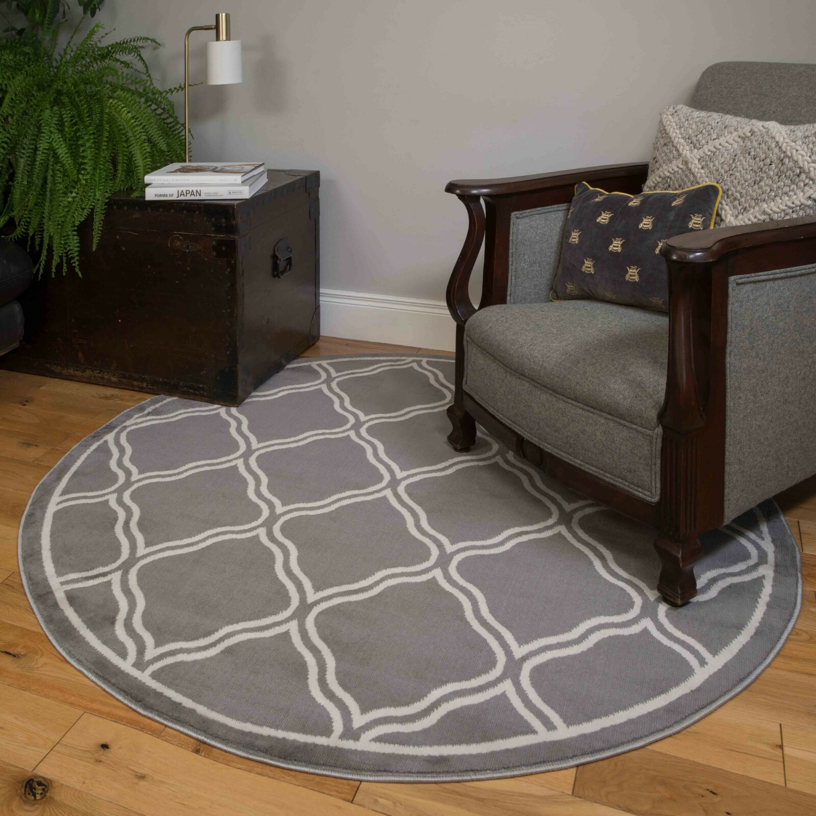 Circle Rugs for Living Room Large Round Area Mat Grey Trellis Rugs ...