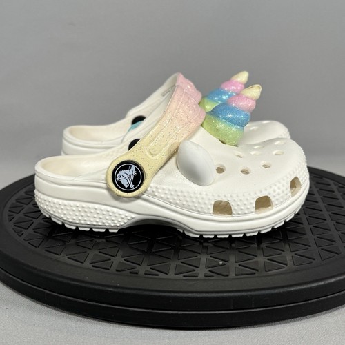 Crocs Little Kids Toddlers Classic White I AM Rainbow Unicorn Horn Clog ...