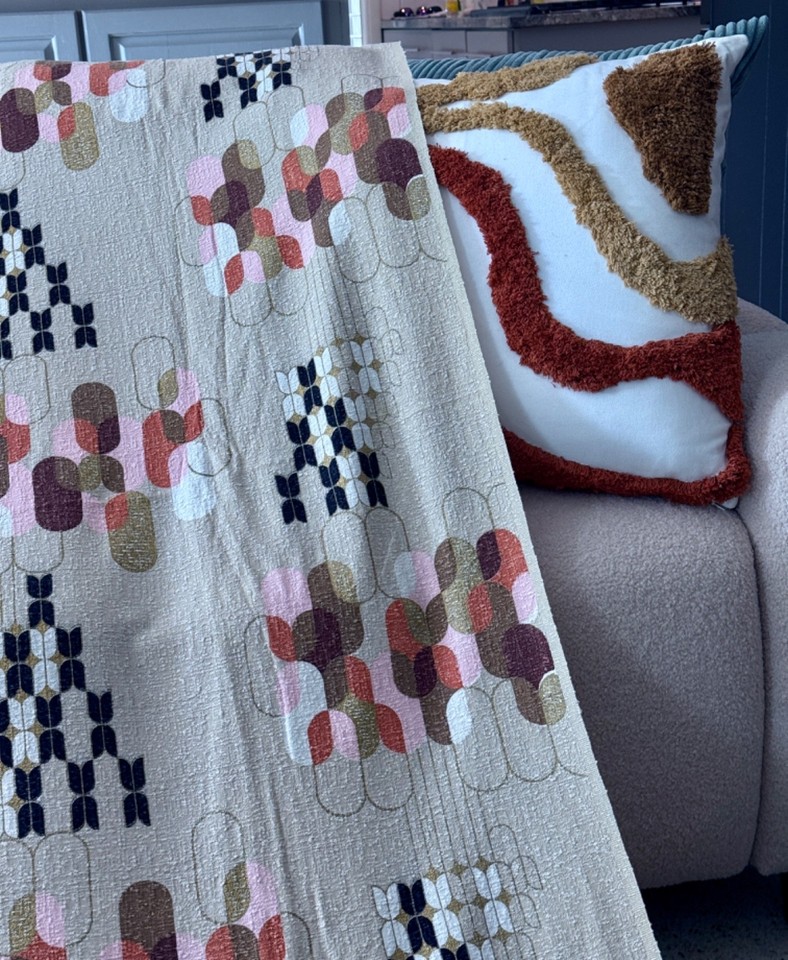 3YD 50s Kinetic Board Game Pink & Tangerine Mid Century Barkcloth ...