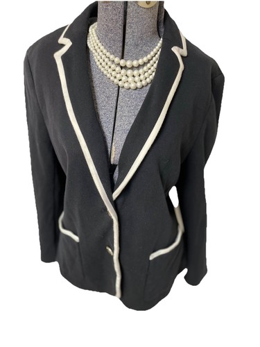 Talbots Blazer Size 16 Aberdeen Jacket Cotton Blend Pockets Black W ...