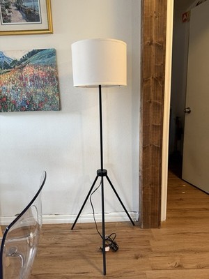MCM Black Floor Lamp 3 Leg Tripod Metal Base With white shade | eBay