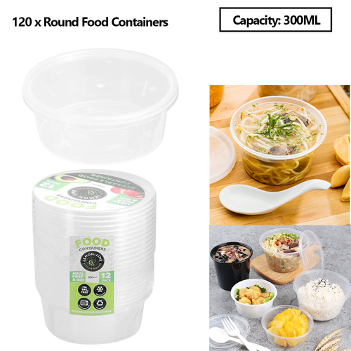 120x Round Food Container Takeaway Disposable Meal Take Away Box 300ml ...
