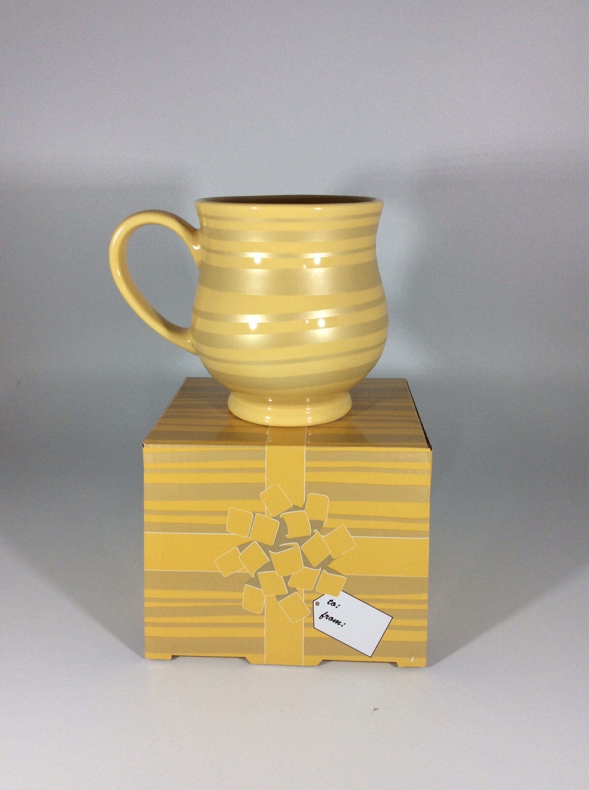 Temptations 16 oz Coffee Mug STRIPE YELLOW GOLD Pedestal Tea Cup ...