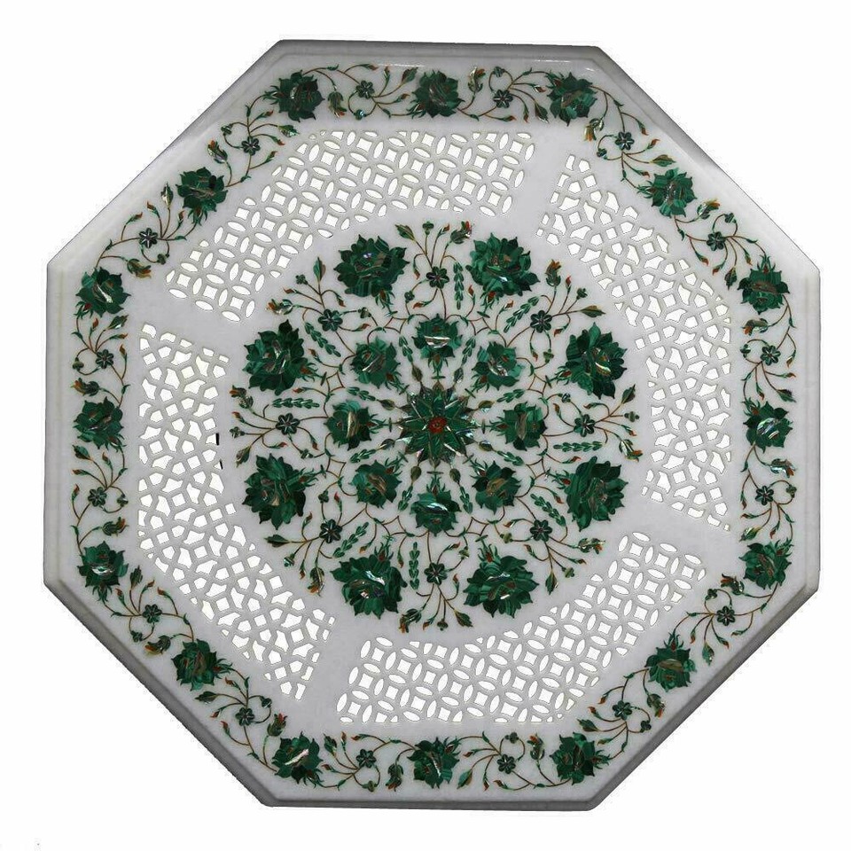 2' White Marble Table Top Center Coffee Inlay Green Malachite Stone Room | eBay