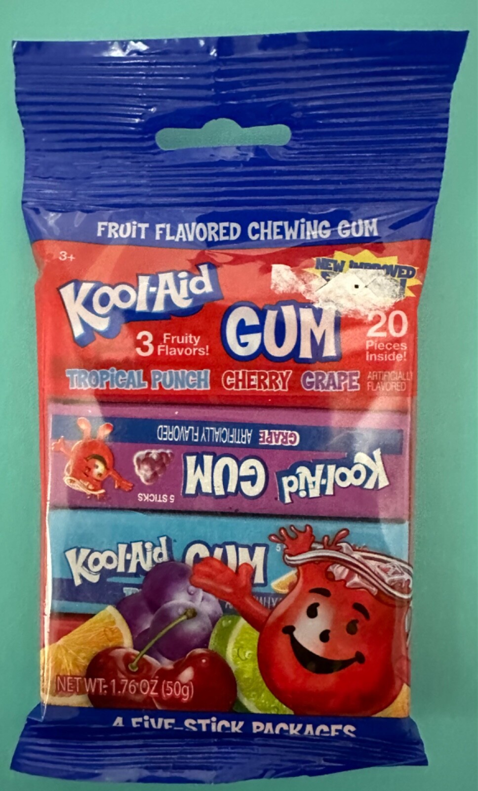 KOOL-AID FRUIT Flavored Bubble Gum 2 PACKS 40 pieces 8 Five-Stick Pack ...