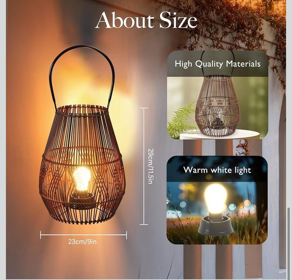 Outdoor Lantern Hanging Lights,Natural Rattan Lantern with Handle,Soft ...