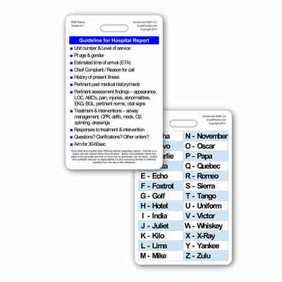 Hospital Report Guidelines w/ Phonetic Alphabet Vert Badge Card EMT EMS ...