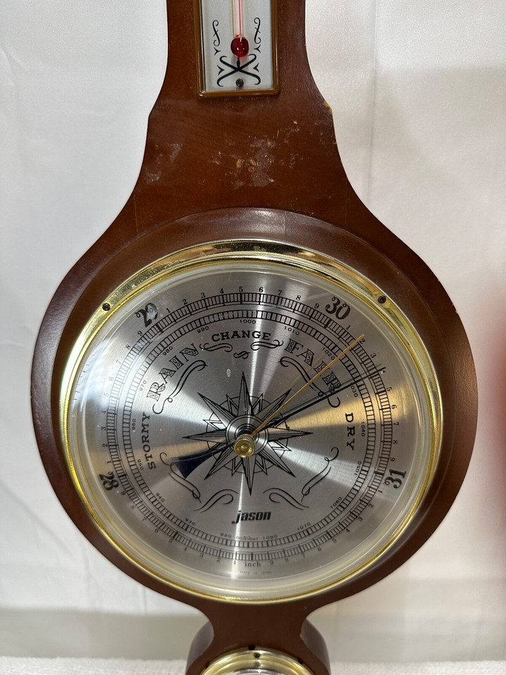 Vintage Jason Wood Banjo Weather Station Barometer Thermometer ...