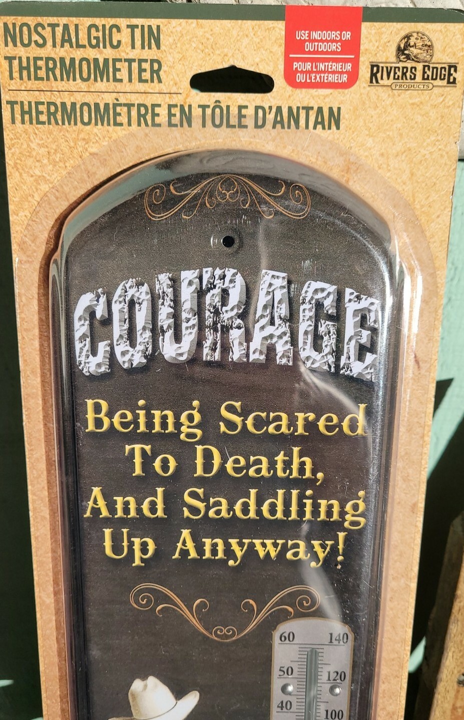 Courage Tin Indoor Outdoor Wall Thermometer Western Rustic Cowboy Barn ...