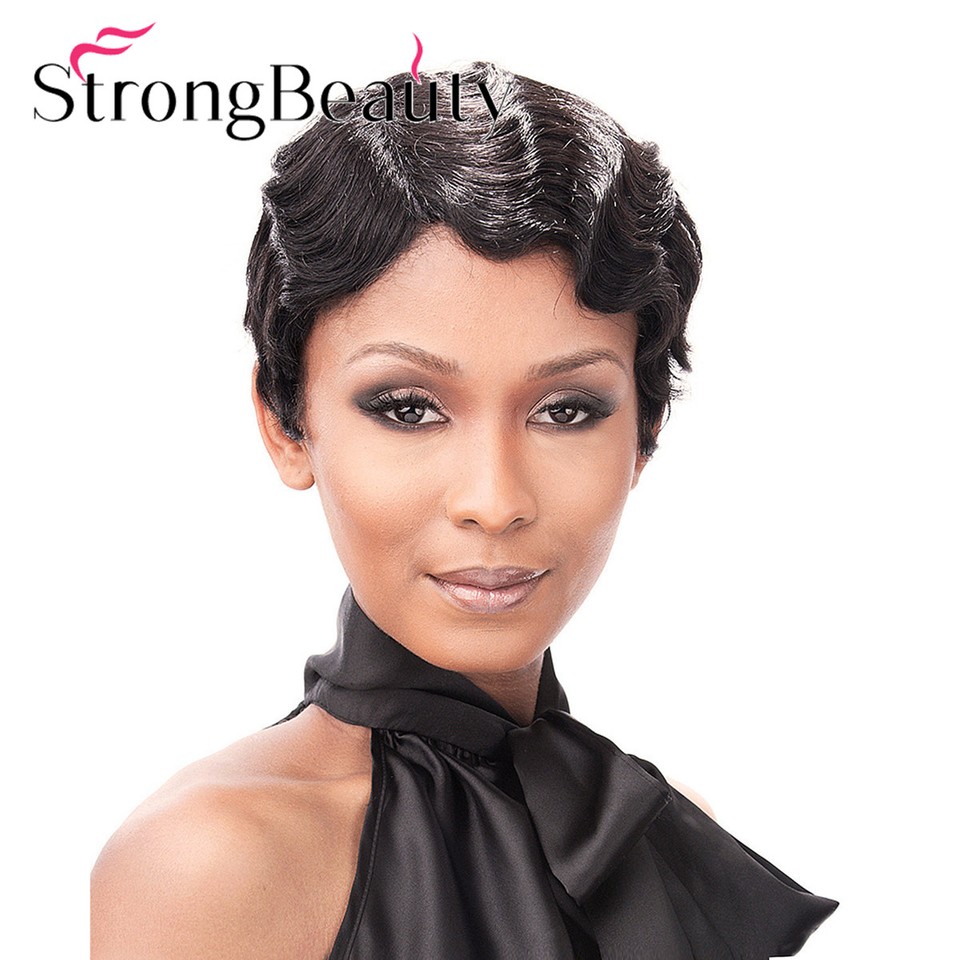 1920S Black Women 100% Real Human Hair Wigs Short Wavy Curly Retro ...