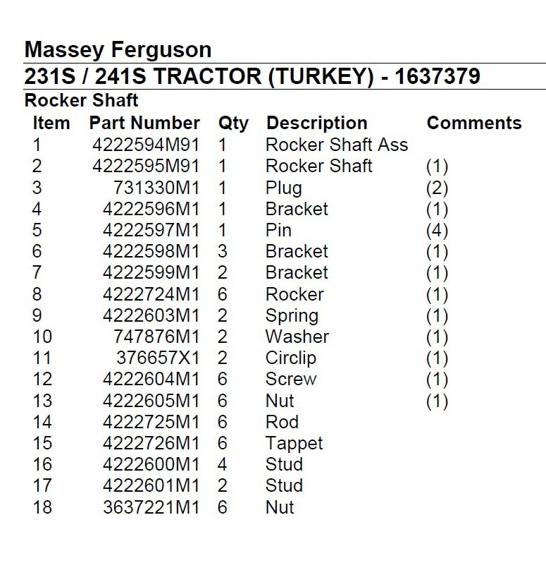 Massey Ferguson Tractors Parts Catalog Manual MF 231S 241S MF 231 S ...