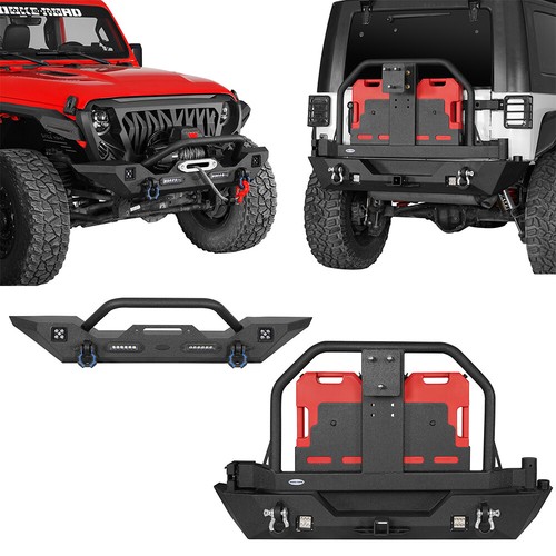 Steel Front + Rear Bumper w/ Tire Carrier & Oil Drum for 07-18 Jeep ...