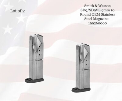 LOT of (2) Smith & Wesson SD9/SD9VE 9mm 10 Round OEM SS Magazine ...