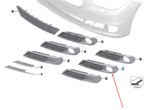 NEW BMW 5 GT F07 LEFT FOG LIGHT PARTLY CLOSED GRILLE 51117331677 2015 ...