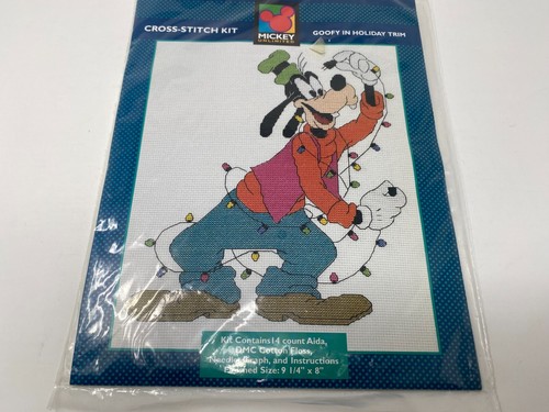 Vtg Mickey Unlimited Cross Stitch Kit Goofy In Holiday Trim 36017 New ...