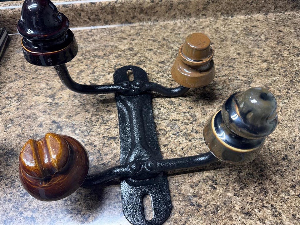 Vintage Telephone Telegraph 4 Way Bracket With 4 Ceramic /Porcelain ...