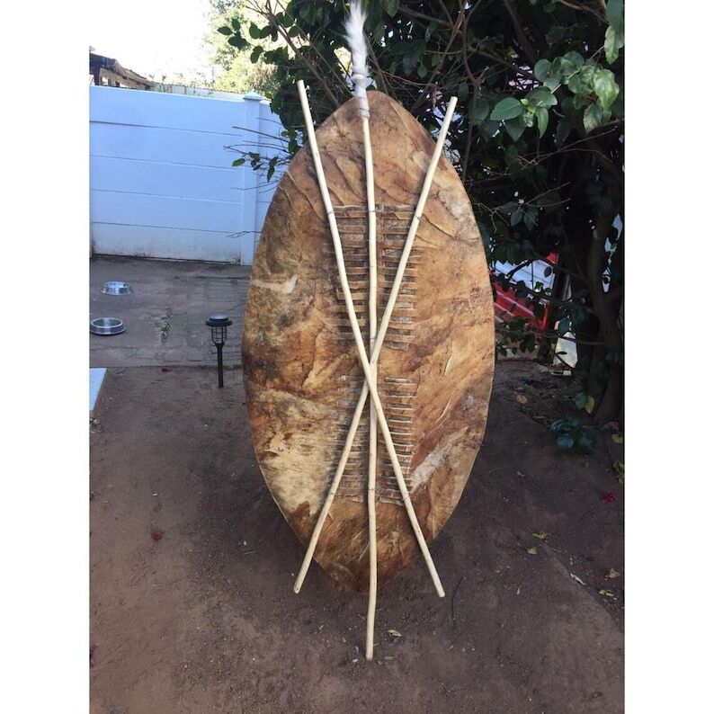 XXL Zulu Shield 145cm Brown White Isihlangu Cowhide African Warrior ...